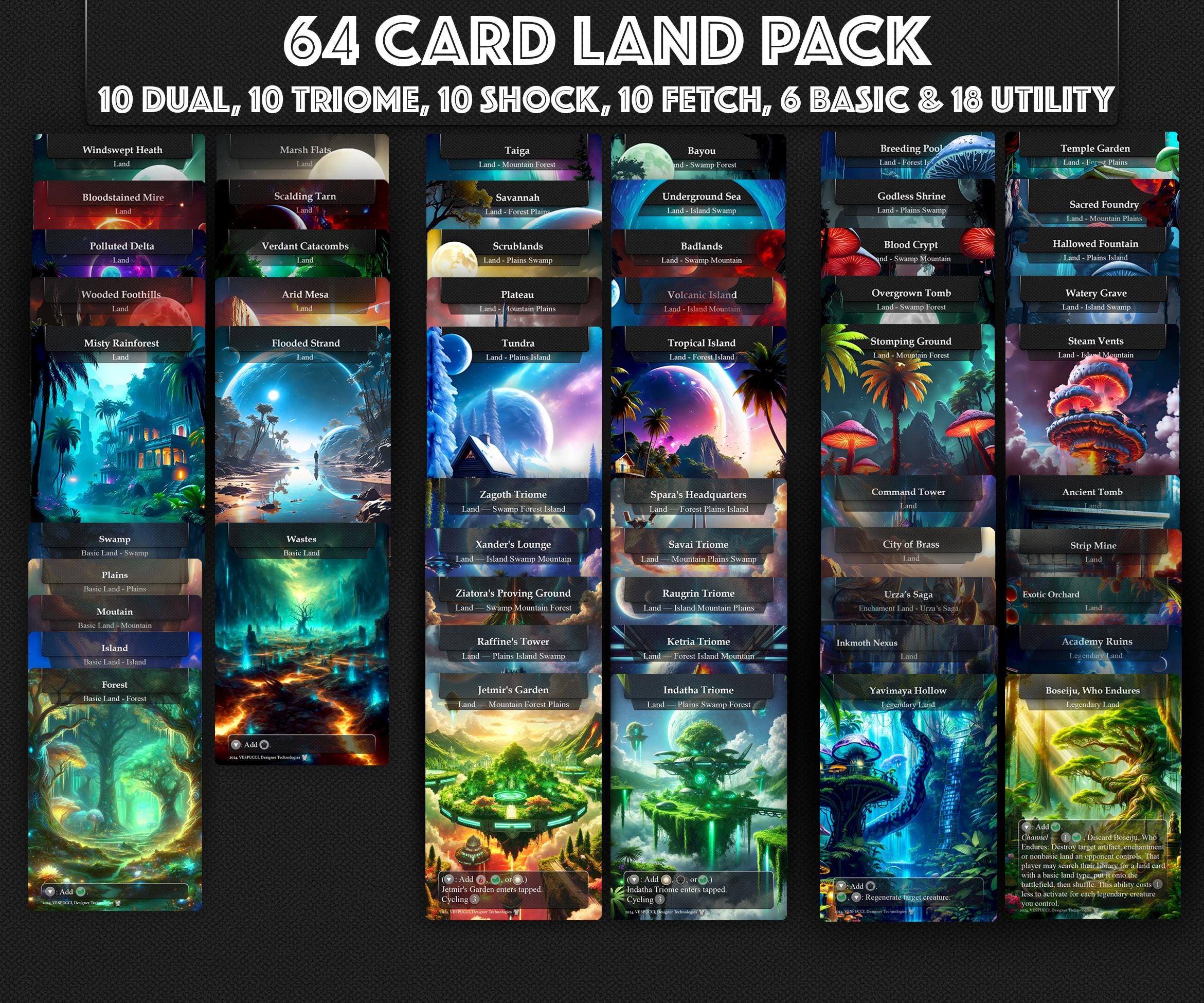 64 Custom Land Pack Dual, Fetch, Shock, Basic, Utility Lands Styles Pr ...
